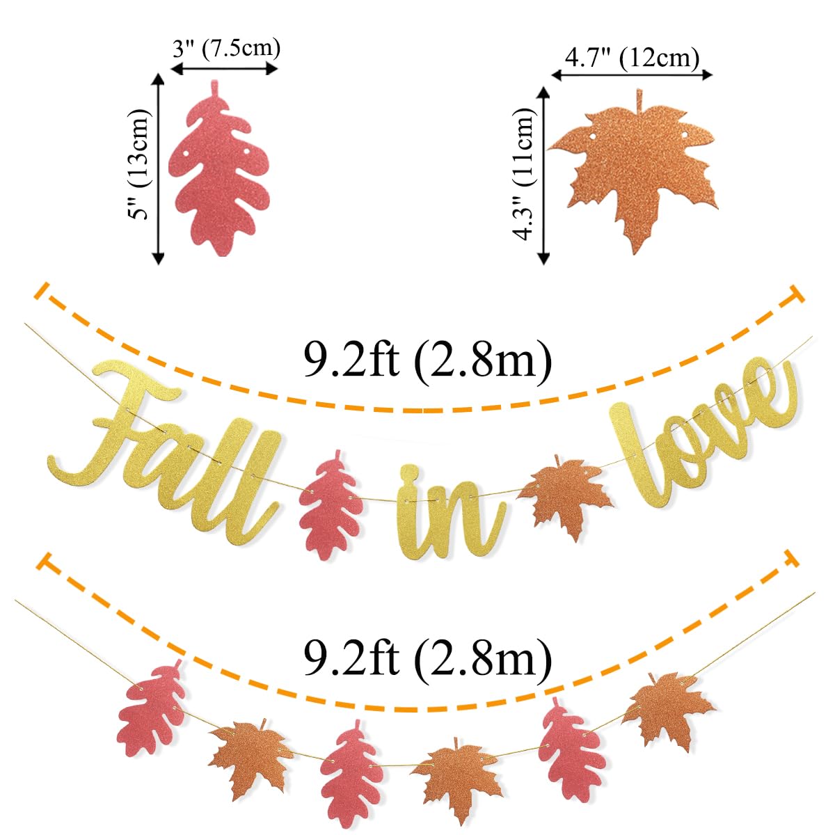 Uniwish Pre-Strung Fall in Love Banner Gold Glittery Garland Thanksgiving Fall Autumn Theme Wedding Bridal Shower Engagement Party Decorations