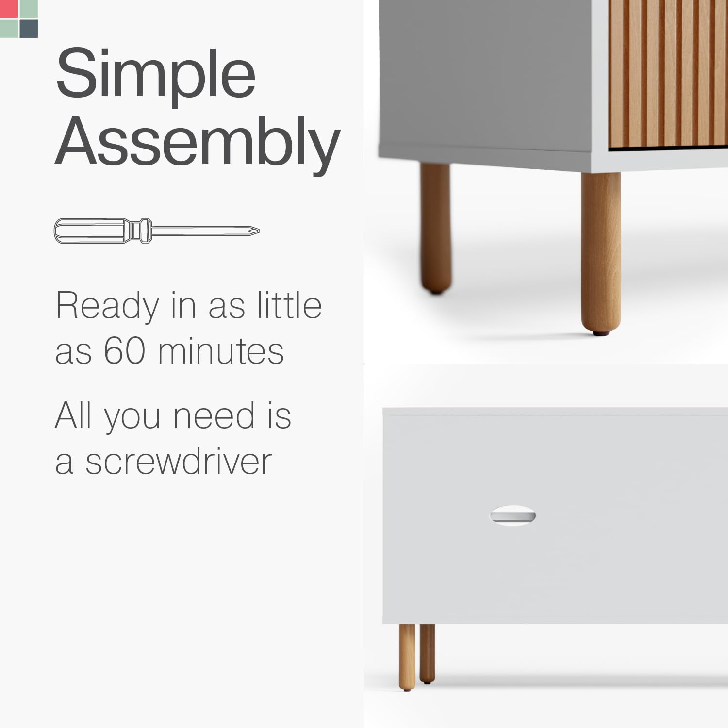 Contemporary Fluted TV Stand - Media Console - 70β Entertainment Center Console Table with Storage for Living Room - Fits 32 to 80" TVs (White and Oak)