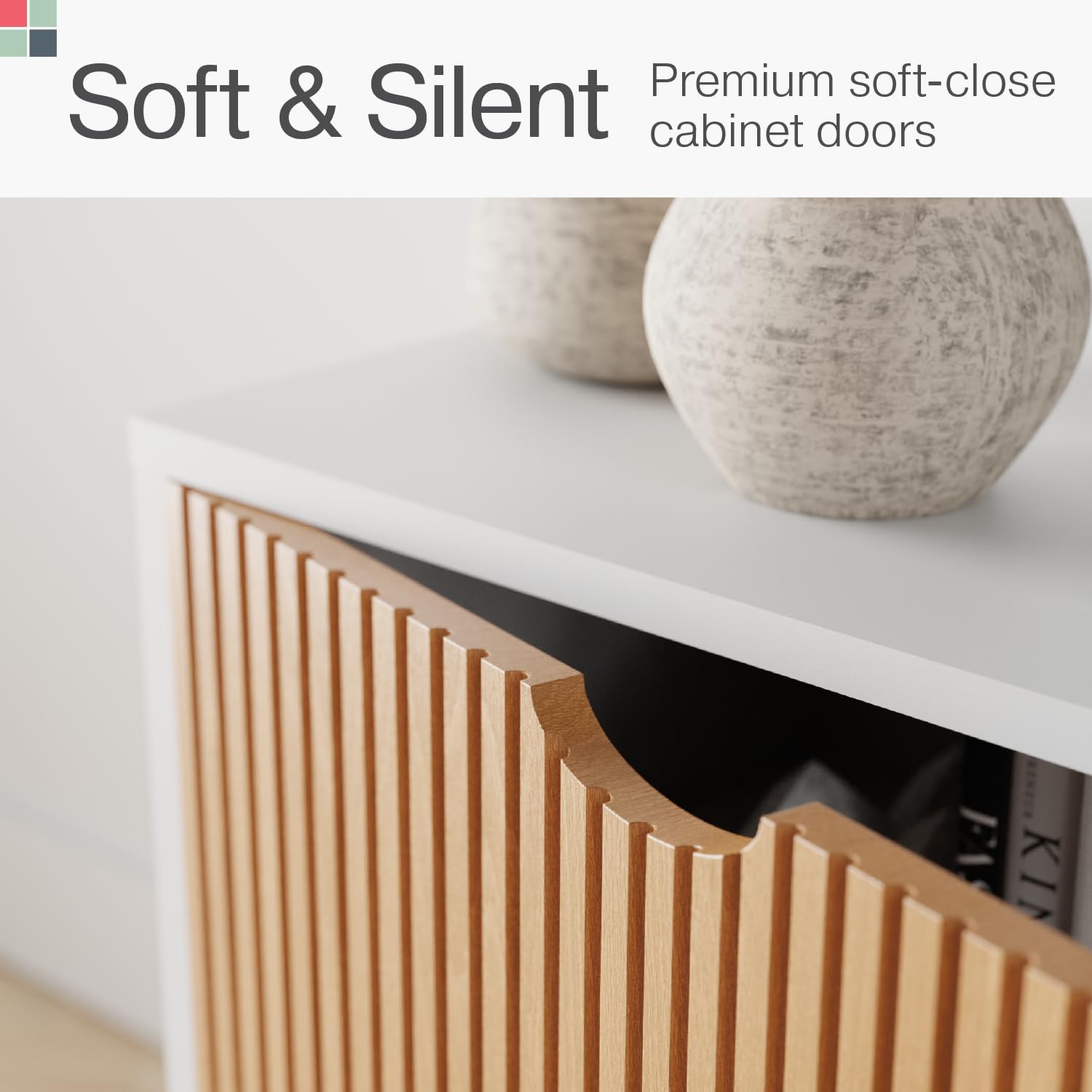 Contemporary Fluted TV Stand - Media Console - 70β Entertainment Center Console Table with Storage for Living Room - Fits 32 to 80" TVs (White and Oak)