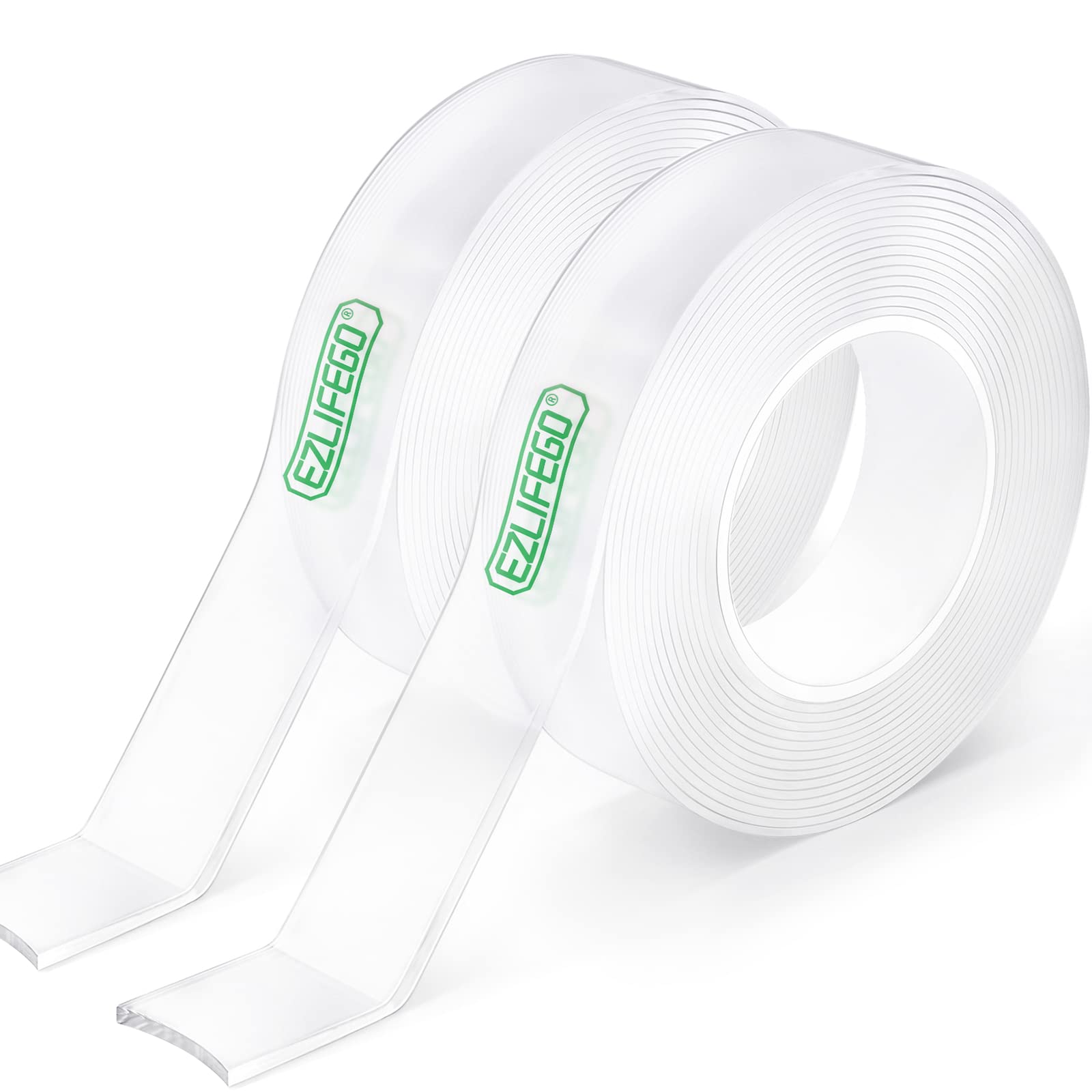 EZlifego Double Sided Tape Heavy Duty(Extra Large, Pack of 2, Total 33FT), Removable Clear & Tough Mounting Tape Sticky Adhesive, Reusable Strong Wall Tape Picture Hanging Strips Poster Carpet Tape