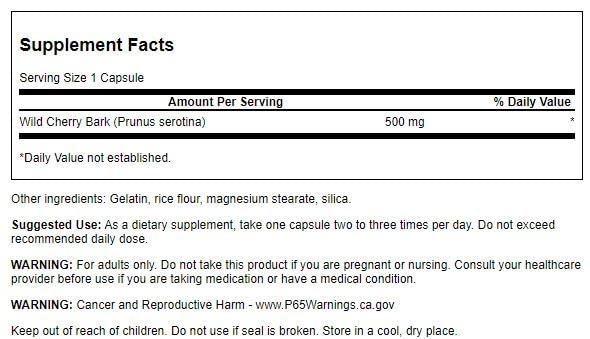 Swanson Full Spectrum Wild Cherry Bark Respiratory System Support 500 Milligrams 90 Capsules (2 Pack)
