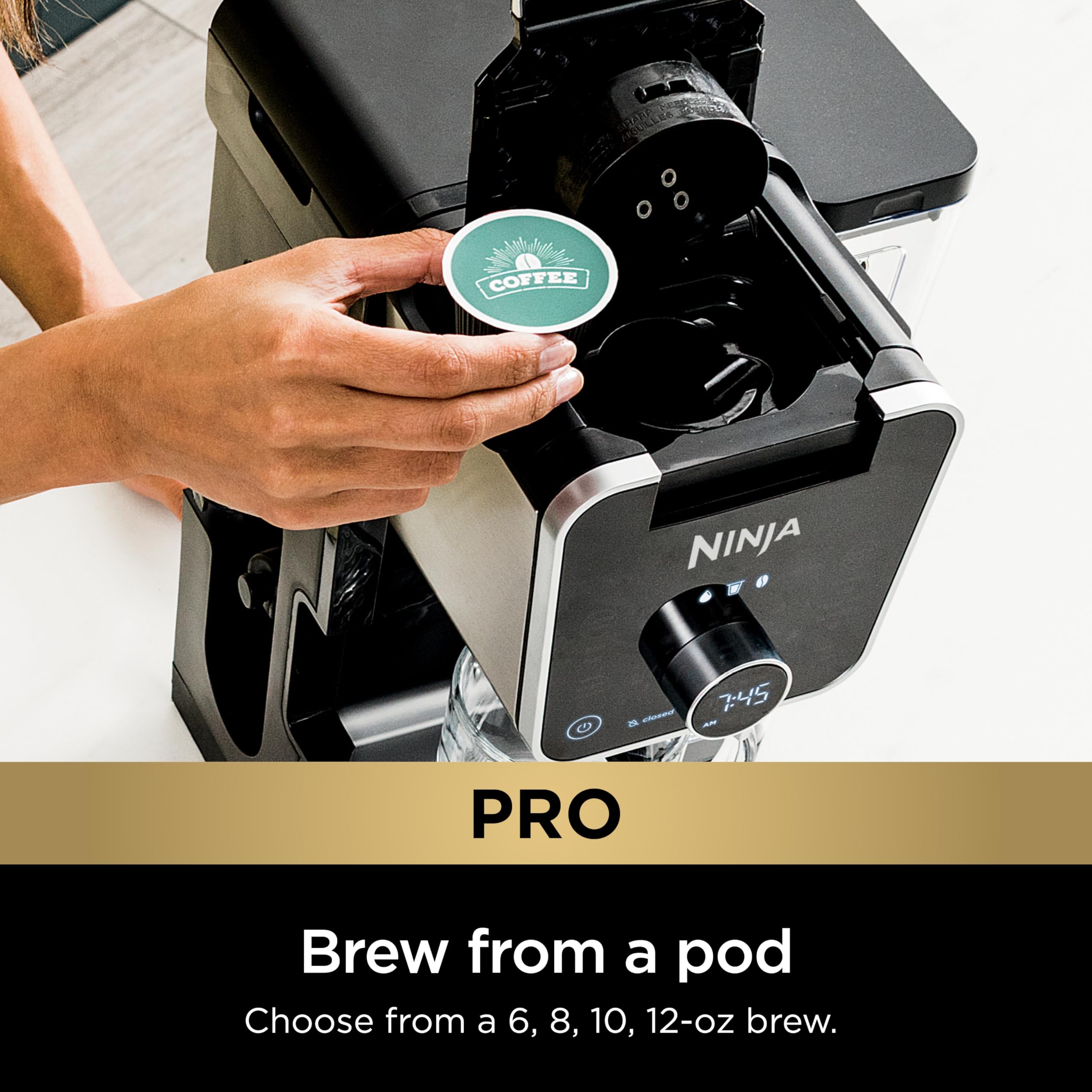 Ninja CFP301 DualBrew Pro System 12-Cup Coffee Maker, Single-Serve for Grounds & K-Cup Pod Compatible, 4 Brew Styles, Frother, 60-oz. Water Reservoir with Separate Hot Water Dispenser & Carafe, Black