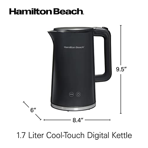 Hamilton Beach 41033 Digital Electric Tea Kettle, Hot Water Boiler & Heater 1.7 L, 5 Preset Modes + Keep Warm, Fast Boil 1500W, BPA Free, Cool-Touch Stainless Steel Exterior, Black