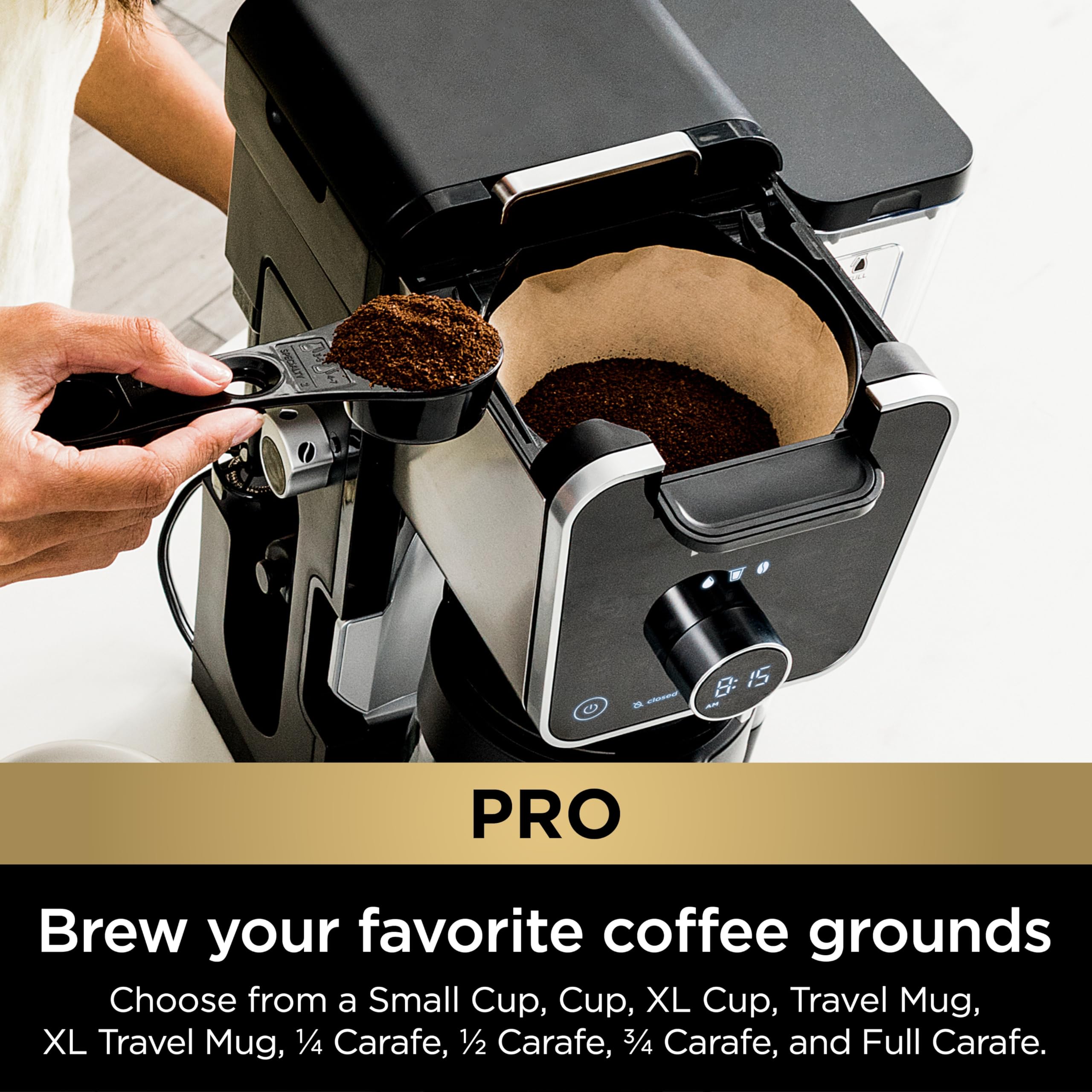 Ninja CFP301 DualBrew Pro System 12-Cup Coffee Maker, Single-Serve for Grounds & K-Cup Pod Compatible, 4 Brew Styles, Frother, 60-oz. Water Reservoir with Separate Hot Water Dispenser & Carafe, Black