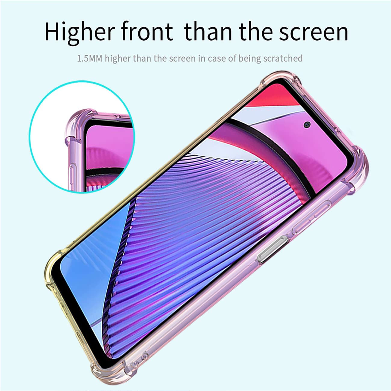 KOARWVC Case for Motorola ThinkPhone Case, Moto ThinkPhone 5G Case, Crystal Clear Case Gradient Slim Anti Scratch TPU Shockproof Protective Phone Cases Cover for Motorola ThinkPhone (Pink/Gold)
