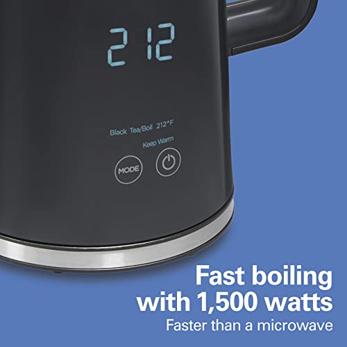 Hamilton Beach 41033 Digital Electric Tea Kettle, Hot Water Boiler & Heater 1.7 L, 5 Preset Modes + Keep Warm, Fast Boil 1500W, BPA Free, Cool-Touch Stainless Steel Exterior, Black