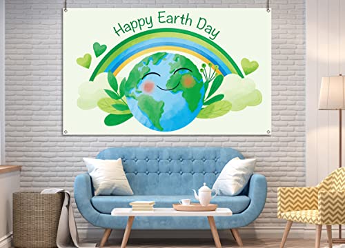 Nepnuser Happy Earth Day Photo Booth Backdrop April 22 Travel Themed Party Decoration Recycle Eco Global Health Cool Wall Decor for School Classroom -5.9×3.6ft