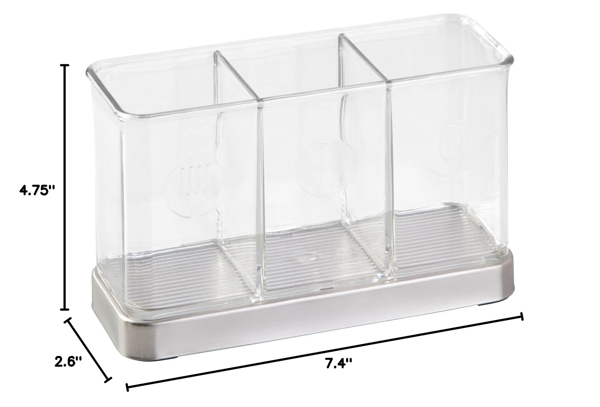mDesign Plastic Cutlery Storage Organizer Caddy Bin for Kitchen Table, Cabinet or Pantry - Holds Forks, Knives, Spoons, Serving Utensils - Indoor or Outdoor Use, 3 Sections - Clear/Chrome