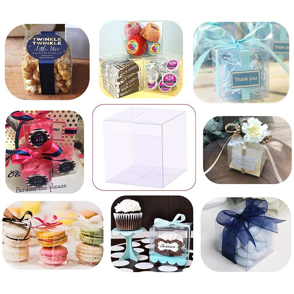 YOZATIA 25PCS Transparent Boxes 3 x 3 x 3 inch, Clear Plastic Boxes Gift Boxes for Wedding, Party and Baby Shower Favors