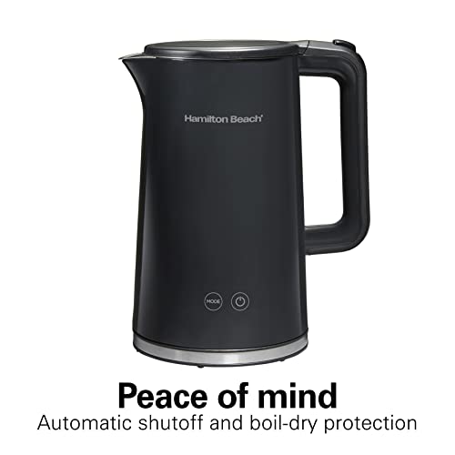 Hamilton Beach 41033 Digital Electric Tea Kettle, Hot Water Boiler & Heater 1.7 L, 5 Preset Modes + Keep Warm, Fast Boil 1500W, BPA Free, Cool-Touch Stainless Steel Exterior, Black