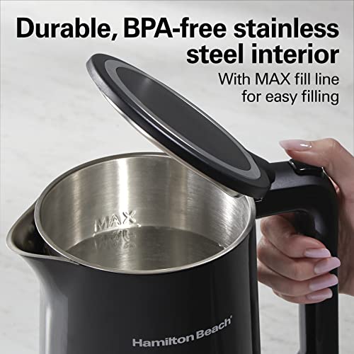 Hamilton Beach 41033 Digital Electric Tea Kettle, Hot Water Boiler & Heater 1.7 L, 5 Preset Modes + Keep Warm, Fast Boil 1500W, BPA Free, Cool-Touch Stainless Steel Exterior, Black