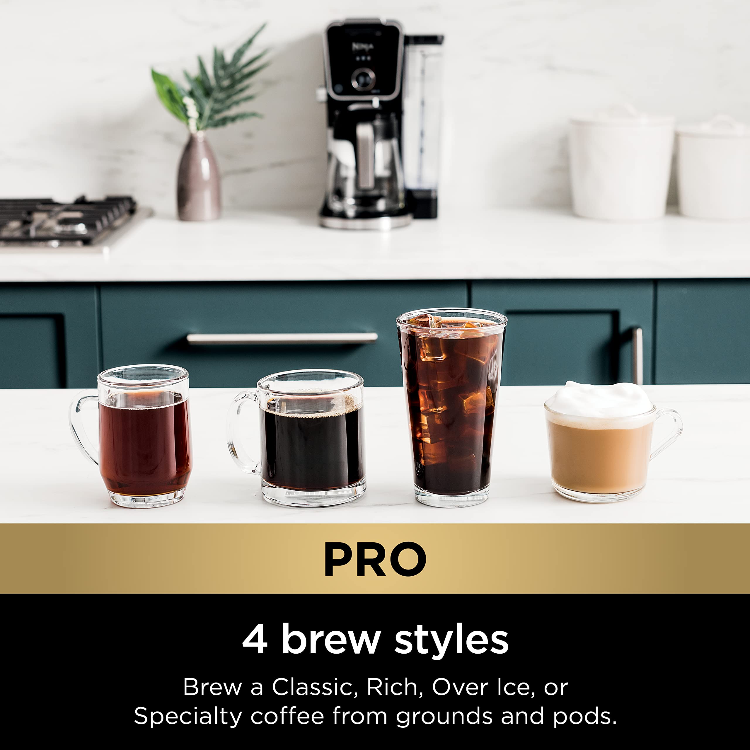 Ninja CFP301 DualBrew Pro System 12-Cup Coffee Maker, Single-Serve for Grounds & K-Cup Pod Compatible, 4 Brew Styles, Frother, 60-oz. Water Reservoir with Separate Hot Water Dispenser & Carafe, Black