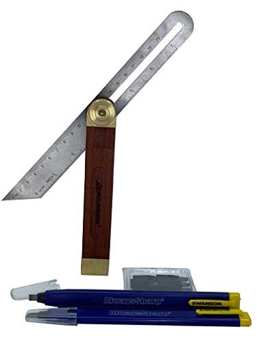 Swanson Tool Co, Inc TS149CP216 Value Pack includes Sliding T-Bevel with Stainless Rule, Hardwood Handle and a 2-Pack AlwaysSharp Carpenter Pencils with Extra Black Graphite Replacement Tips