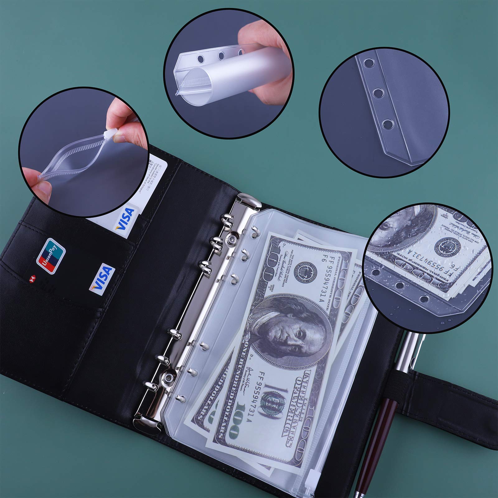 Antner Budget Binder with Zipper Envelopes, Money Binder Organizer with Cash Envelopes for Budgeting & Saving Money, A6 Budget Planner with 12 Cash Envelopes & 20 Colorful Stickers for Cash, Black
