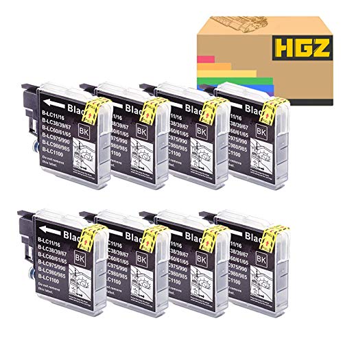 HGZ 8 Pack Compatible Ink Cartridges Replacement for LC61 LC61BK LC 61 Black, Work with Brother MFC-495CW, MFC-490CW, MFC-6490CW, MFC-6490CW, MFC-6890CDW (8 Black)