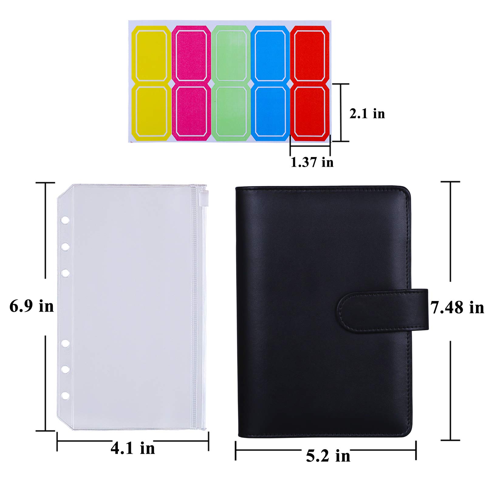 Antner Budget Binder with Zipper Envelopes, Money Binder Organizer with Cash Envelopes for Budgeting & Saving Money, A6 Budget Planner with 12 Cash Envelopes & 20 Colorful Stickers for Cash, Black