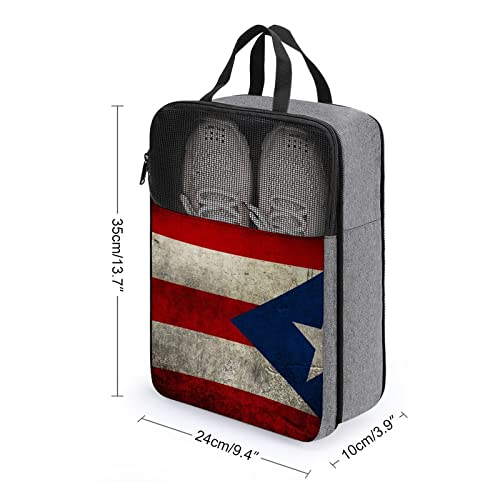 Frcavbin American Retro Puerto Rican Flag Travel Shoe Bag Shoes Carrier with Handle and Zipper Foldable Shoe Puches Organizer for Home storage School starts