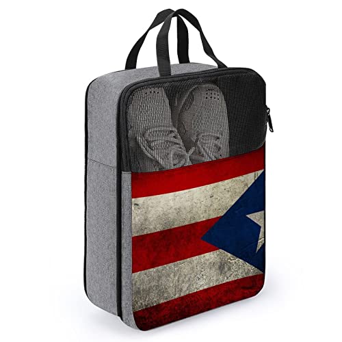 Frcavbin American Retro Puerto Rican Flag Travel Shoe Bag Shoes Carrier with Handle and Zipper Foldable Shoe Puches Organizer for Home storage School starts