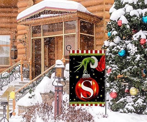 BLKWHT Christmas Monogram Letter S Garden Flag 12x18 Vertical Double Sided Winter Holiday Outside Decorations Burlap Family Last Name Initial Yard Flag