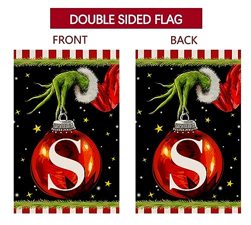 BLKWHT Christmas Monogram Letter S Garden Flag 12x18 Vertical Double Sided Winter Holiday Outside Decorations Burlap Family Last Name Initial Yard Flag