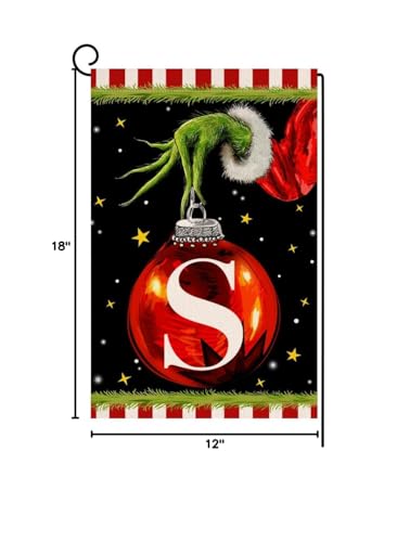 BLKWHT Christmas Monogram Letter S Garden Flag 12x18 Vertical Double Sided Winter Holiday Outside Decorations Burlap Family Last Name Initial Yard Flag
