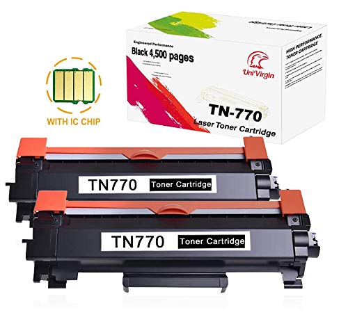 UniVirgin 2 Pack TN770 Toner Replacement for Brother TN770 TN-770 High Yield Black Toner Cartridge with IC CHIP fits for Brother HL-L2370DW L2370DW MFC-L2750DW MFC-L2750DWXL,Yielding 4,500 Pages