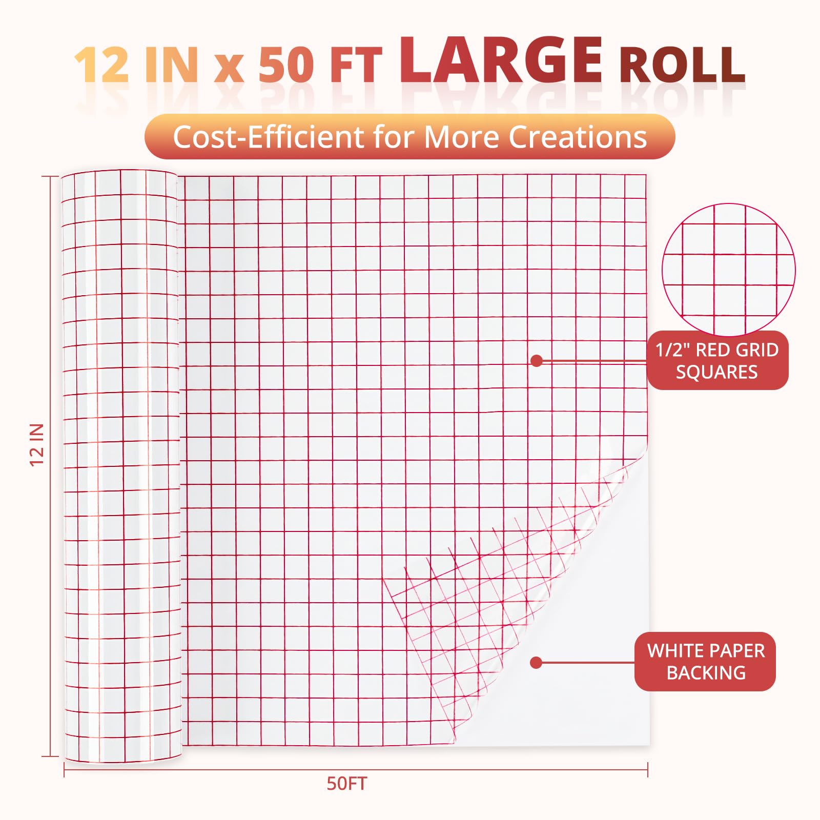YRYM HT Clear Vinyl Transfer Paper Tape Roll-12 x 50 FT w/Alignment Grid Application Tape for Silhouette Cameo, Cricut Adhesive Vinyl for Decals,Signs, Windows, Stickers