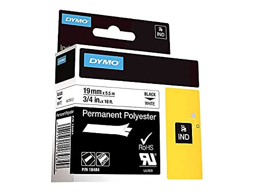 Dymo 18484 Rhino Permanent Poly Industrial Label Tape, 3/4-Inch X 18 Ft, White/Black Print