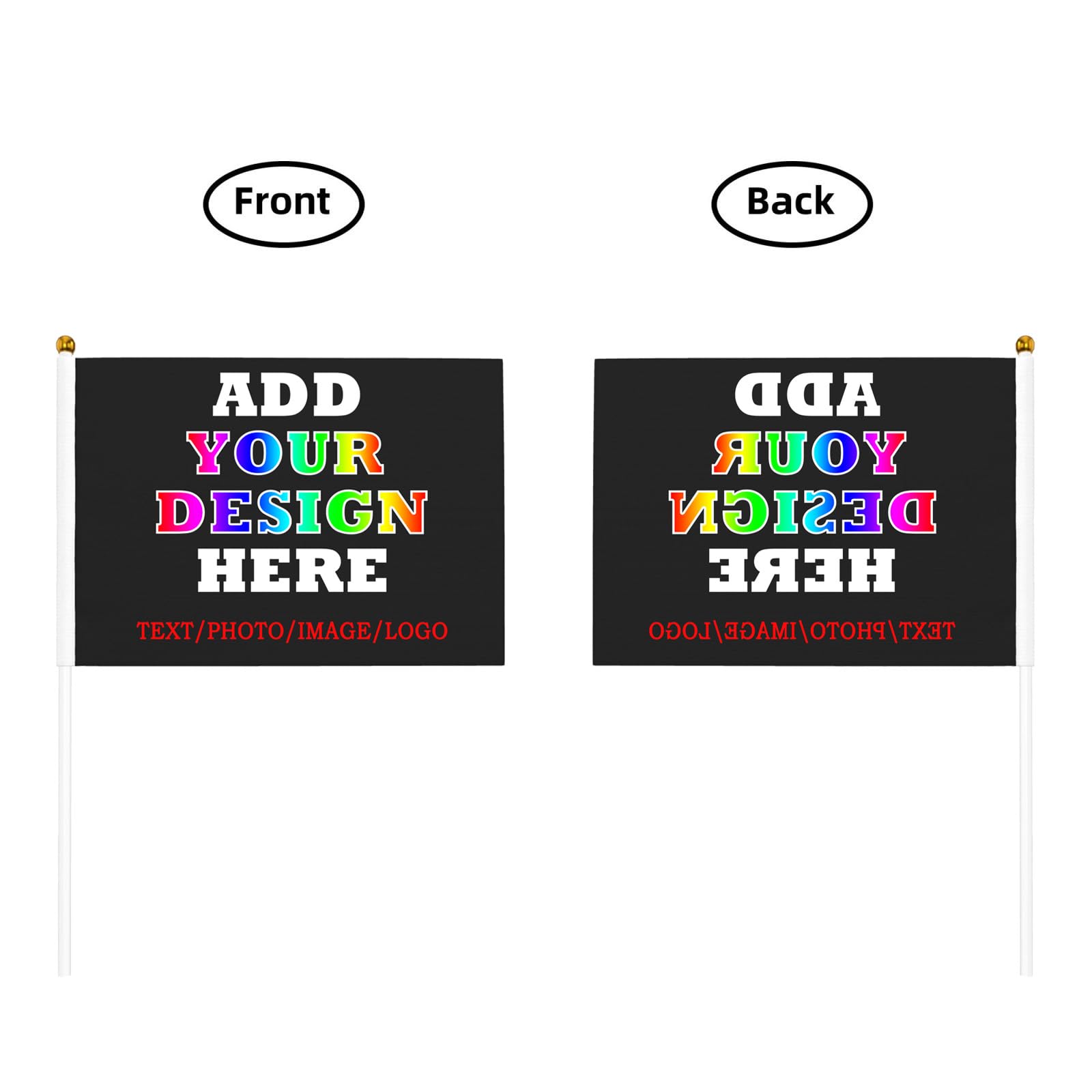 Custom Mini Flag on Stick Make Your Own Flags Personalized Photo Image Text Logo Hand Held Small Banners Double Sided Customize Flags 5.5x8.2in Gifts for Indoor Outdoor Room Decoration 6pcs