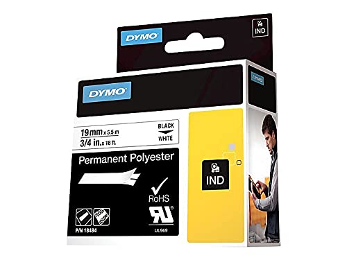 Dymo 18484 Rhino Permanent Poly Industrial Label Tape, 3/4-Inch X 18 Ft, White/Black Print