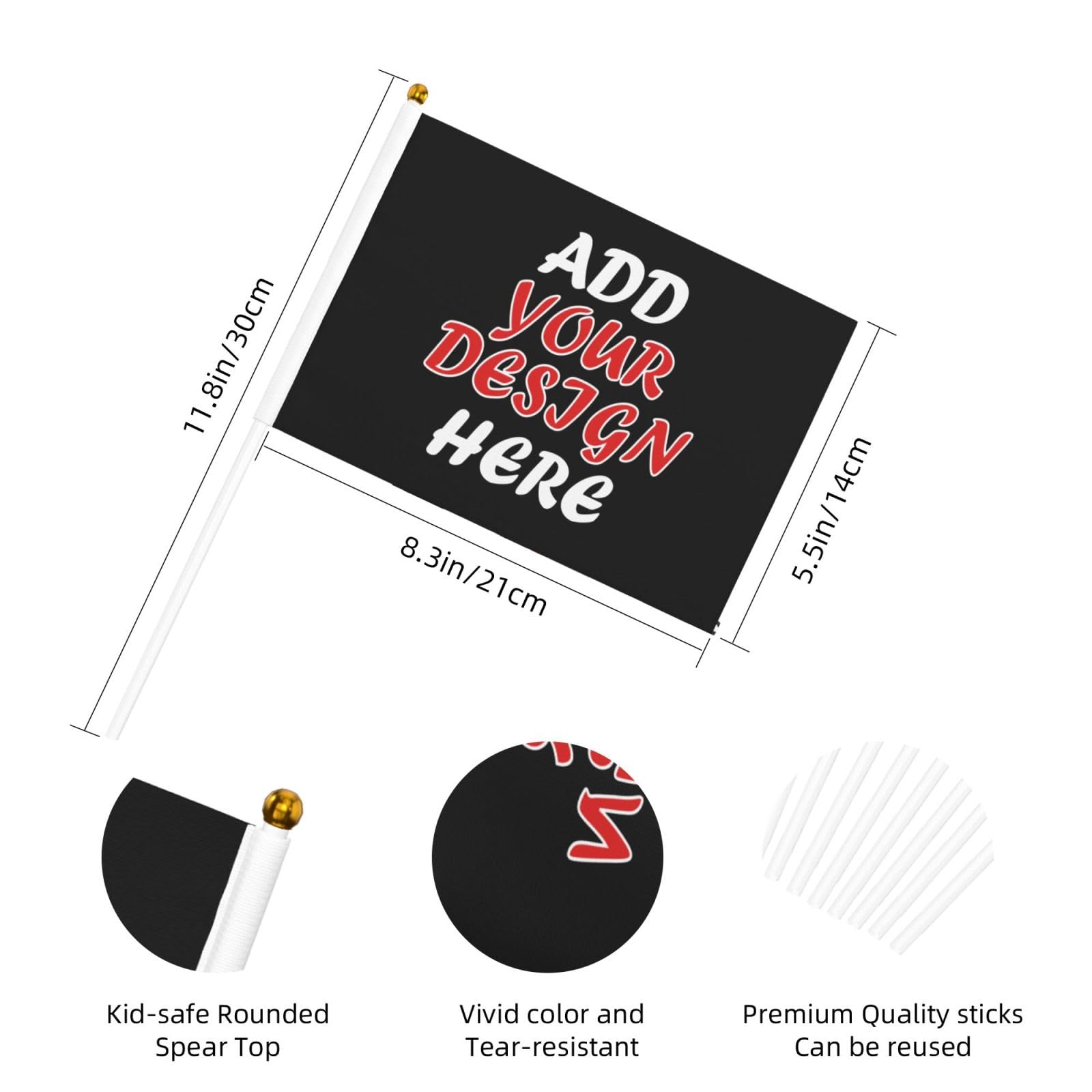 Custom Mini Flag on Stick Make Your Own Flags Personalized Photo Image Text Logo Hand Held Small Banners Double Sided Customize Flags 5.5x8.2in Gifts for Indoor Outdoor Room Decoration 6pcs