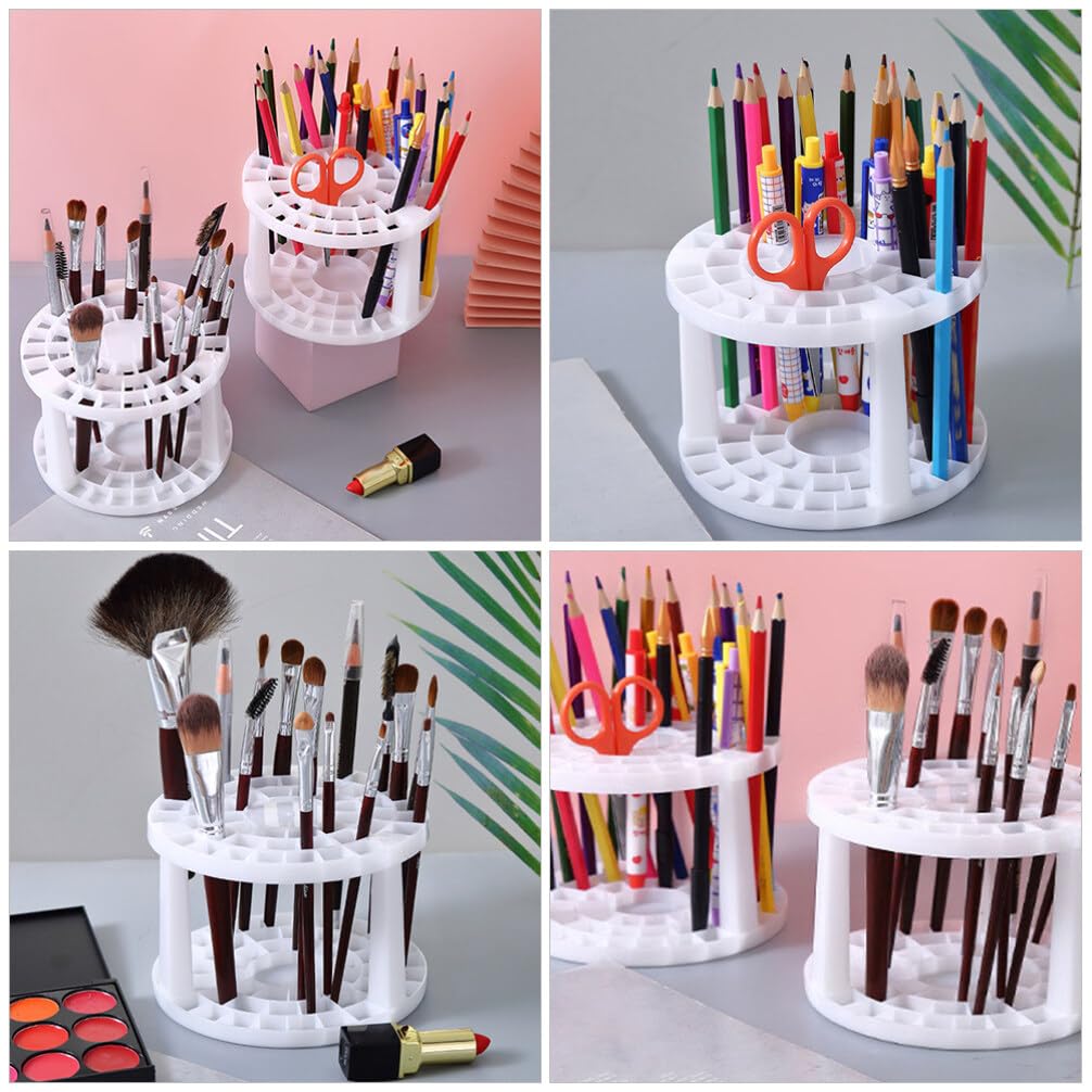 Tofficu 2pcs Paint Brush Holder Multi-hole Makeup Organizer Pencil Brush Stand Storage Rack for Home School Office Supplies White