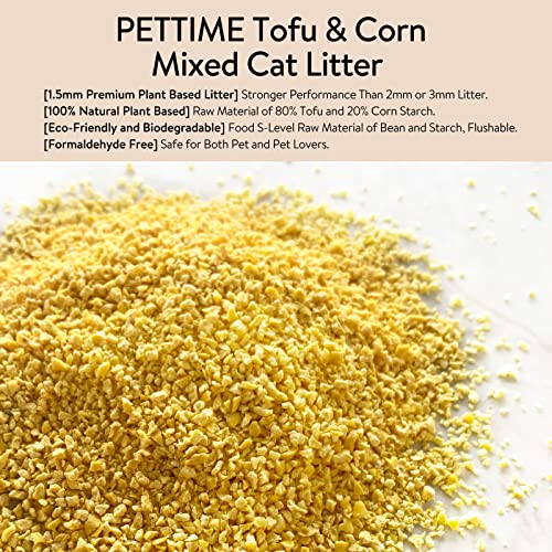 PETTIME Tofu & Corn Litter Large 12lb Dust-Free Clumping Cat Litter Quickly Absorb Cat Odors Pure Natural Toilet Flushable Corn Litter