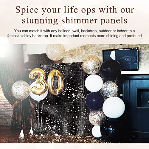 Ayfjovs 24 PCS Black Shimmer Wall Panels Sequin Shimmer Wall Backdrop, Black Back Drops Pack for Party Decorations Birthday Wedding & Engagement Anniversary Home Decor