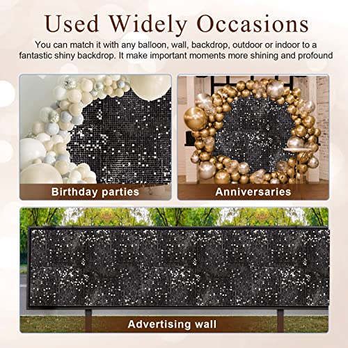 Ayfjovs 24 PCS Black Shimmer Wall Panels Sequin Shimmer Wall Backdrop, Black Back Drops Pack for Party Decorations Birthday Wedding & Engagement Anniversary Home Decor