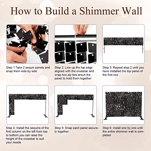 Ayfjovs 24 PCS Black Shimmer Wall Panels Sequin Shimmer Wall Backdrop, Black Back Drops Pack for Party Decorations Birthday Wedding & Engagement Anniversary Home Decor