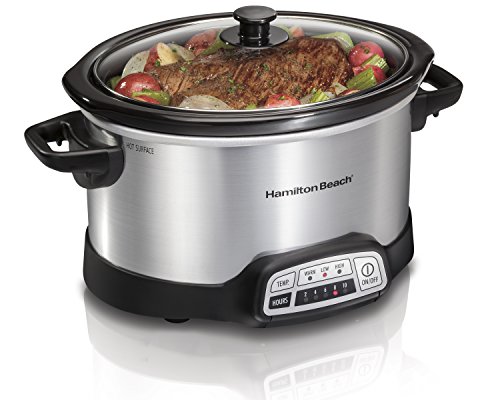 Hamilton Beach 7-Quart Programmable Slow Cooker, Silver (33473) & 4-Quart Programmable Slow Cooker With Dishwasher-Safe Crock and Lid, Silver (33443)