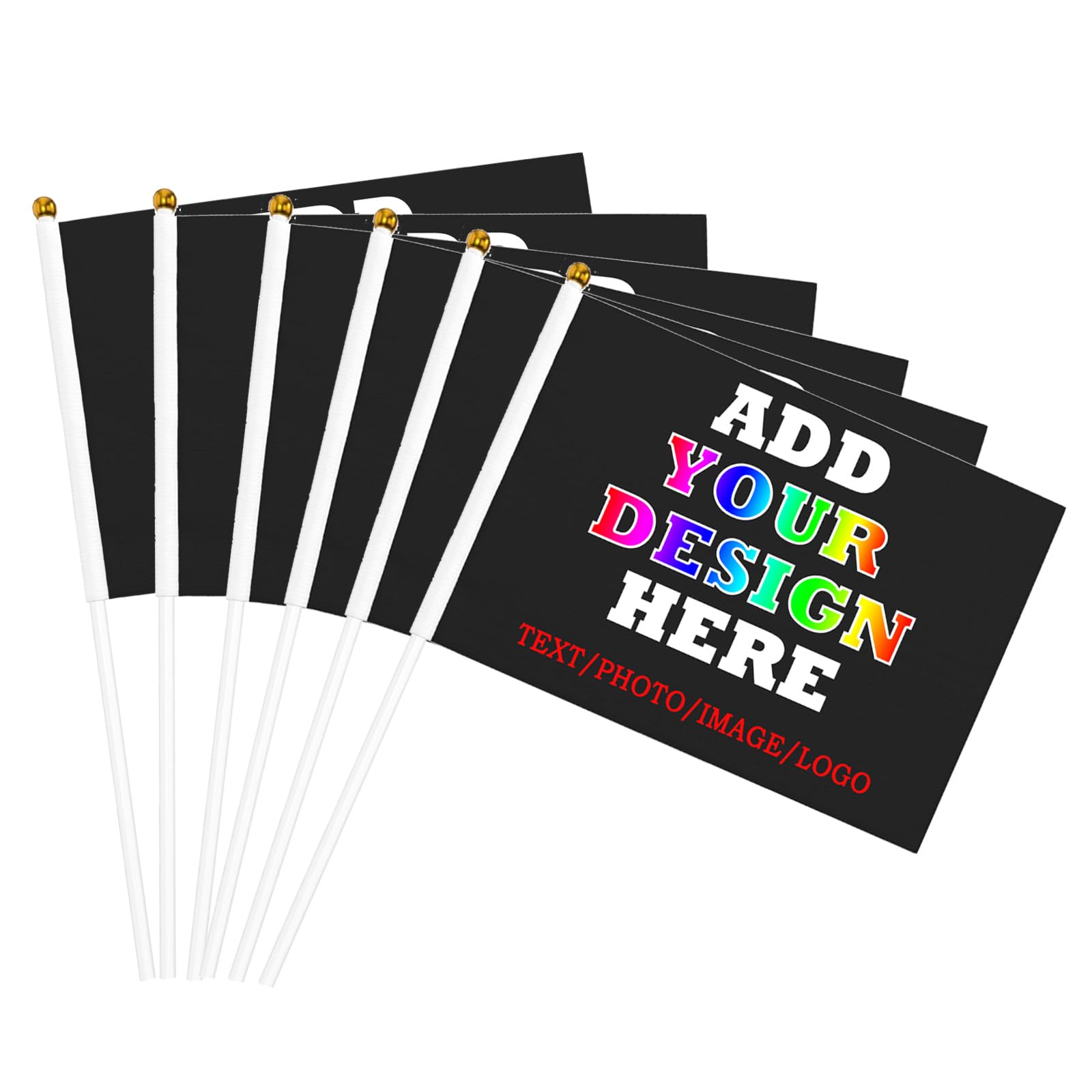 Custom Mini Flag on Stick Make Your Own Flags Personalized Photo Image Text Logo Hand Held Small Banners Double Sided Customize Flags 5.5x8.2in Gifts for Indoor Outdoor Room Decoration 6pcs