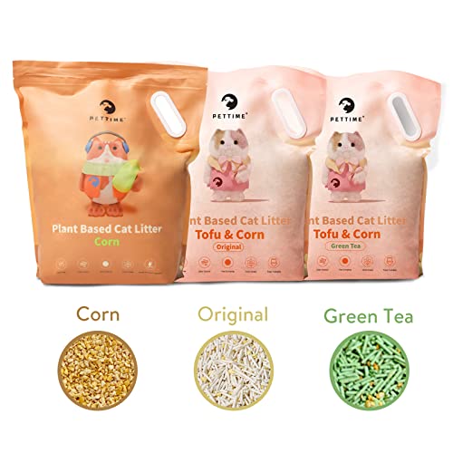 PETTIME Tofu & Corn Litter Large 12lb Dust-Free Clumping Cat Litter Quickly Absorb Cat Odors Pure Natural Toilet Flushable Corn Litter