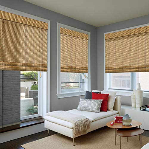 LETAU Wood Window Roman Shades, Bamboo Light Filtering Window Blinds for Outdoor Home, Office, Kitchen, Pattern 6