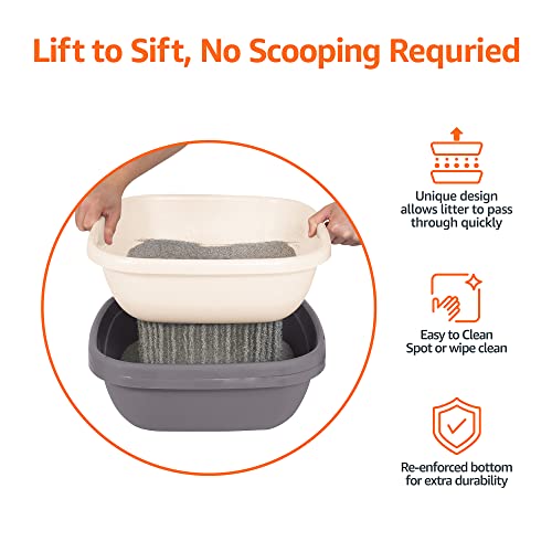 Amazon Basics Sifting Scoop-Free Easy-to-Clean Cat Litter Box, Large, Gray