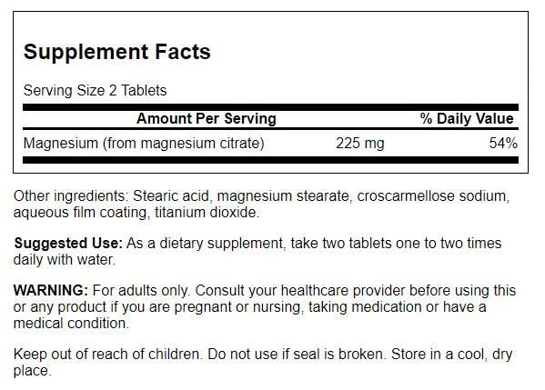 Swanson Magnesium Citrate - Super Strength 112.5 mg 240 Tabs 2 Pack