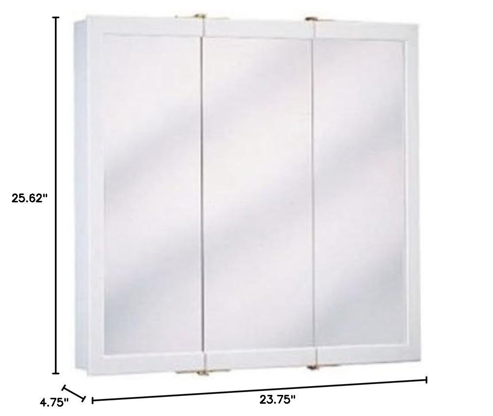 Zenith Products 23-3/4" W X 25-5/8" H X 4-3/4" D 24" White Wood Triview Medicine Cabinet Surface Mount