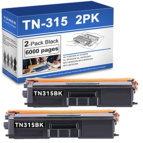 (2 Pack) TN315 Compatible TN-315BK Black Toner Cartridge Replacement for Brother HL-4150CDN HL-4140CW HL-4570CDW HL-4570CDWT Printer Toner.