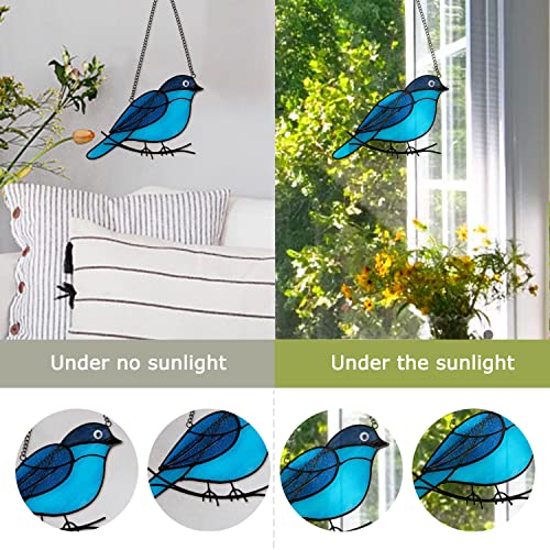 Bluebird and Cardinal Stained Glass Window Hanging Bird Suncatcher for Window