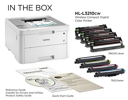 Brother Wireless HL-L3210CWL Compact Color Laser Printer: Print Only, 600 x 2400 dpi, 250-Sheet Large Capacity, 19 PPM, One-Sided Printing with Printer Cable