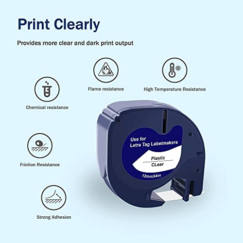 ISTAR Compatible Label Tape Replacement for Dymo Letratag Refills Paper 91330 10697 (S0721510) to use with Label Maker LT-100H LT-100T, 0.47 Inch (12mm) x 13.1 Feet (4m), Black on White, 7-Pack