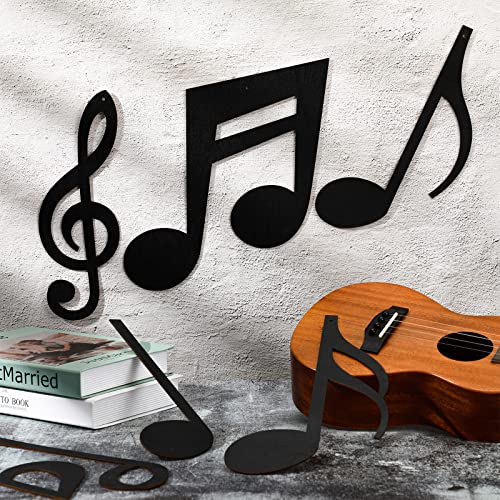 Yulejo 8 Pieces Treble Clef Wooden Wall Decor Black Music Notes Art Hanging Note Wood Decorations for Home Decorative Musical Studio Party