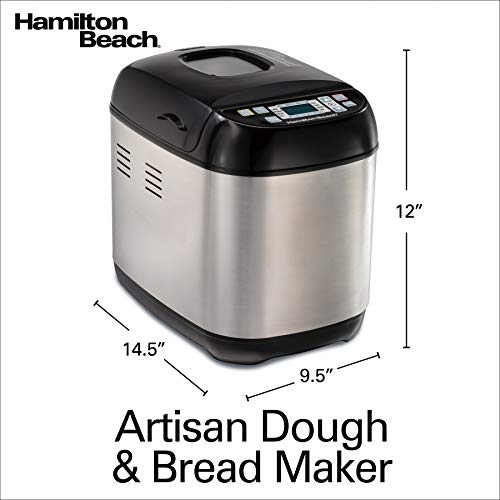 Hamilton Beach Digital Electric Bread Maker Machine Artisan and Gluten-Free, 2 lbs Capacity, 14 Settings, Black and Stainless Steel