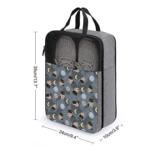Frcavbin Cats Astronauts Wear Helmets Travel Shoe Bag Shoes Carrier with Handle and Zipper Foldable Shoe Puches Organizer for Home storage School starts